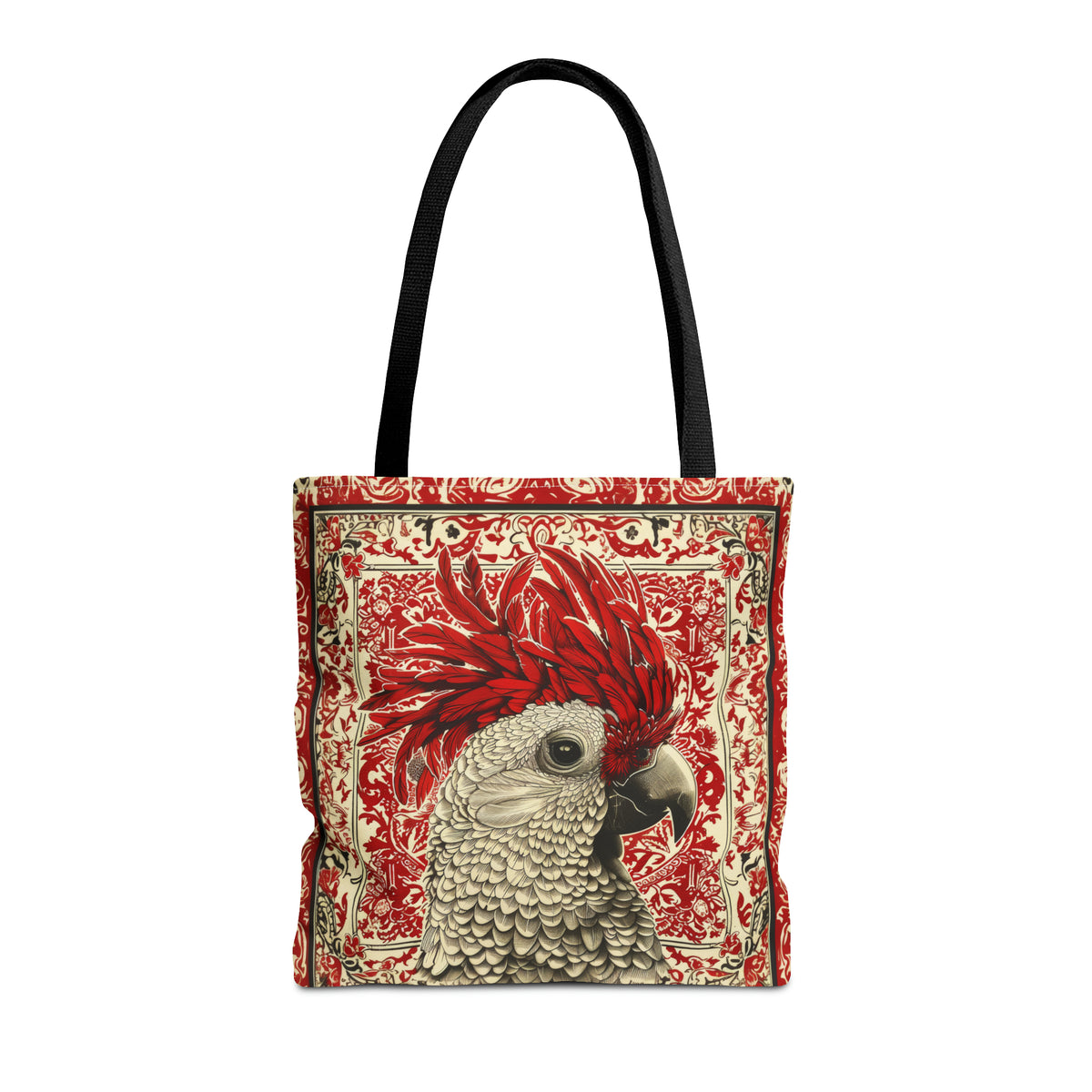 Canvas Tote Bag, vintage inspired exotic bird design in red, vibrant a ...